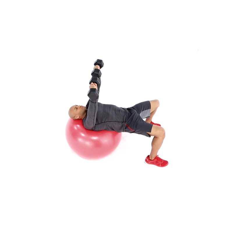 Swiss Ball Dumbbell Chest Press Exercise Video Guide | Muscle & Fitness