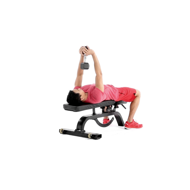 Lying Dumbbell Pullover to Extension Exercise Video Guide | Muscle ...