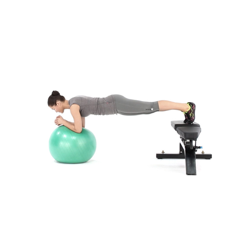 Swiss Ball Plank with Feet on Bench Exercise Video Guide | Muscle & Fitness