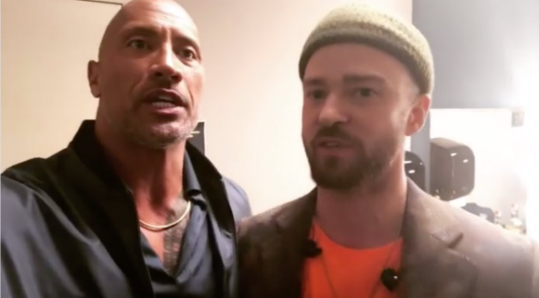 Watch: 'The Rock' and Justin Timberlake Bro Out Backstage at 'The ...